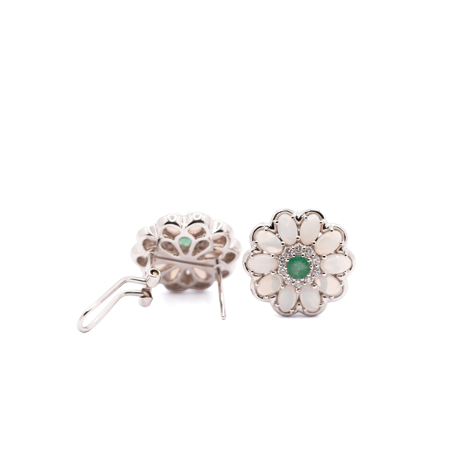 Opal Emerald Earring with diamond – 18k white gold - Dewcarat Jewelry